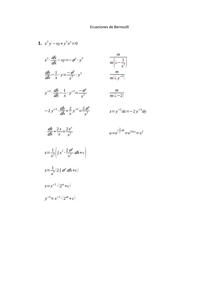 Ecuaciones de Bernoulli 2 ejercicios | PDF