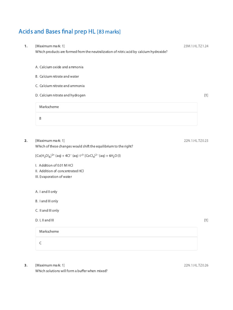 Acids and Bases Final Prep HL | PDF | Acid | Ph
