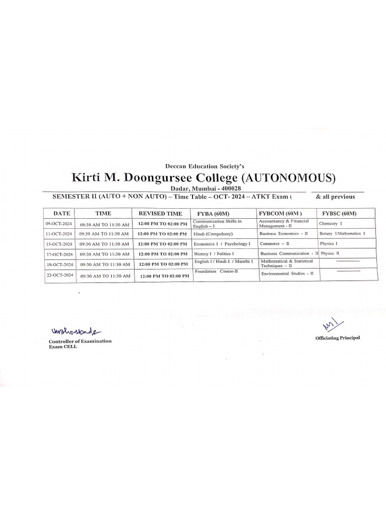 Rev Fy Sem-Ii Auto & Non Auto Exam TT Oct-24 | PDF