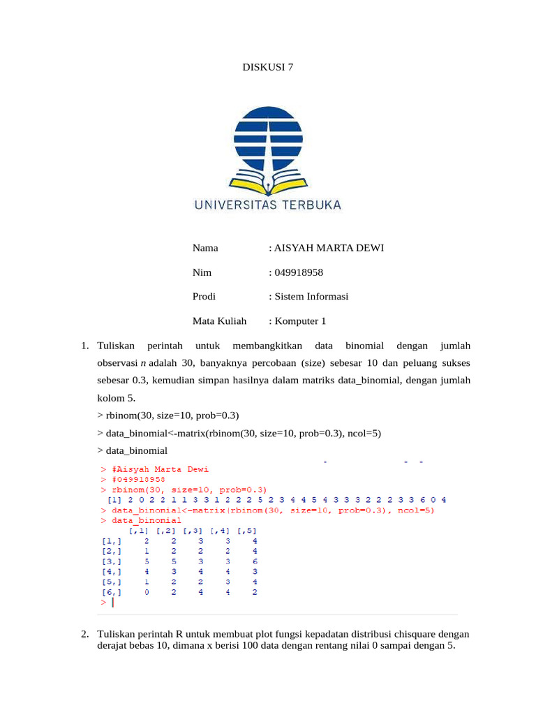 Diskusi 7 Komputer 1 Aisyah Marta Dewi 049918958 | PDF