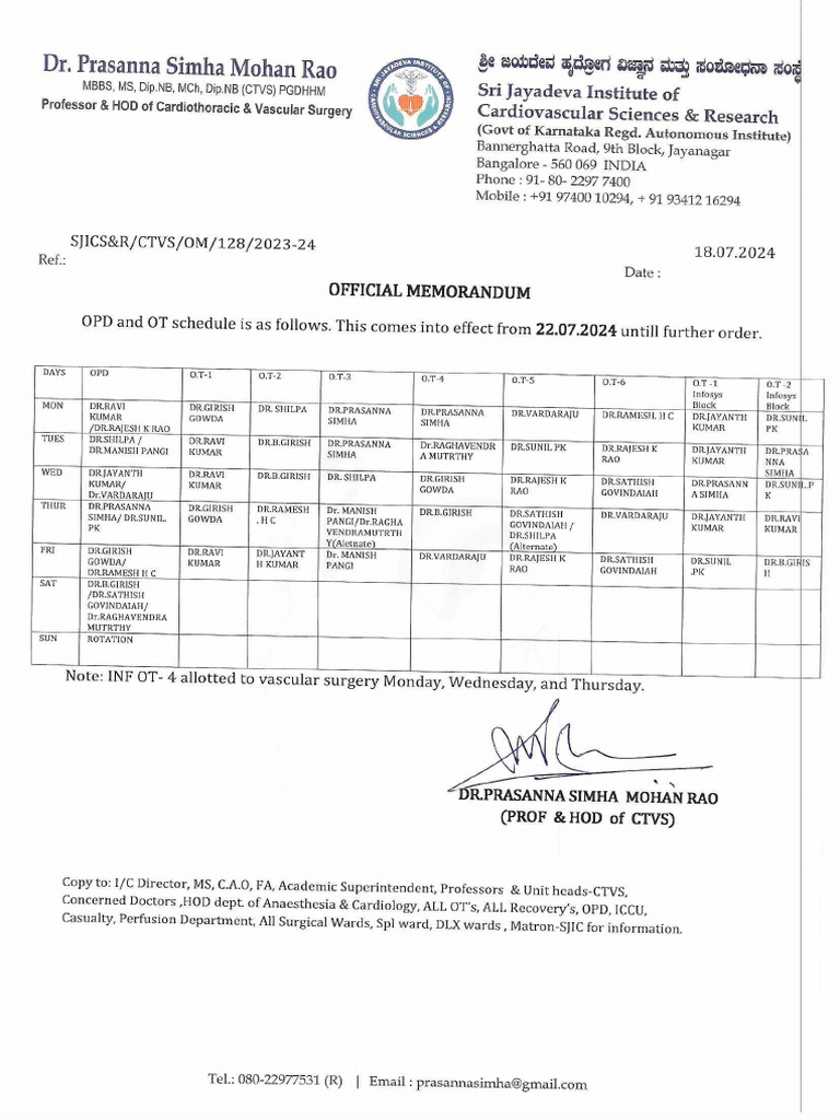 OT Schedule Wef 22.7.24 | PDF