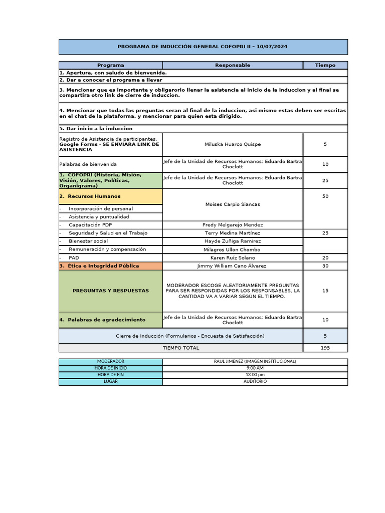 Programa de Induccion | PDF