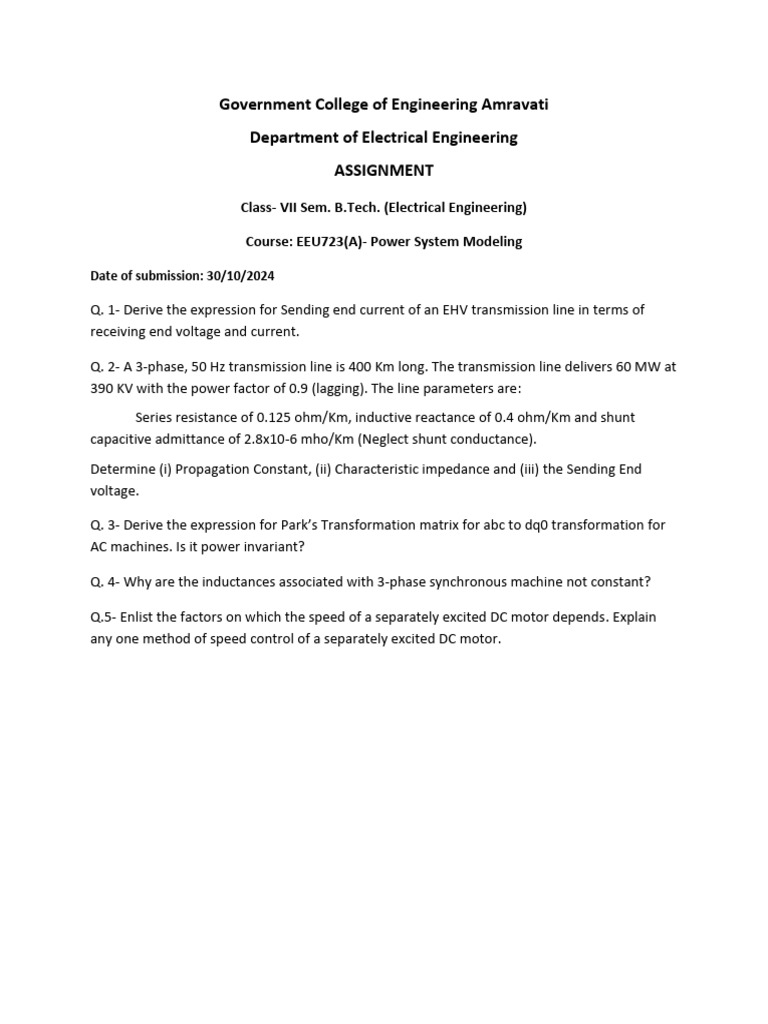 Power System Modeling Assignment Guide | PDF