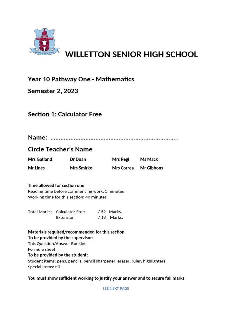 Final Sem 2 2023 Path 1 CF | PDF | Mathematics