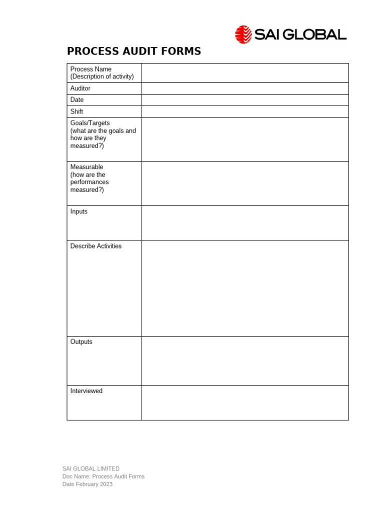 06-2100 Process Audit Forms Feb 2023 | PDF | Audit | Specification ...