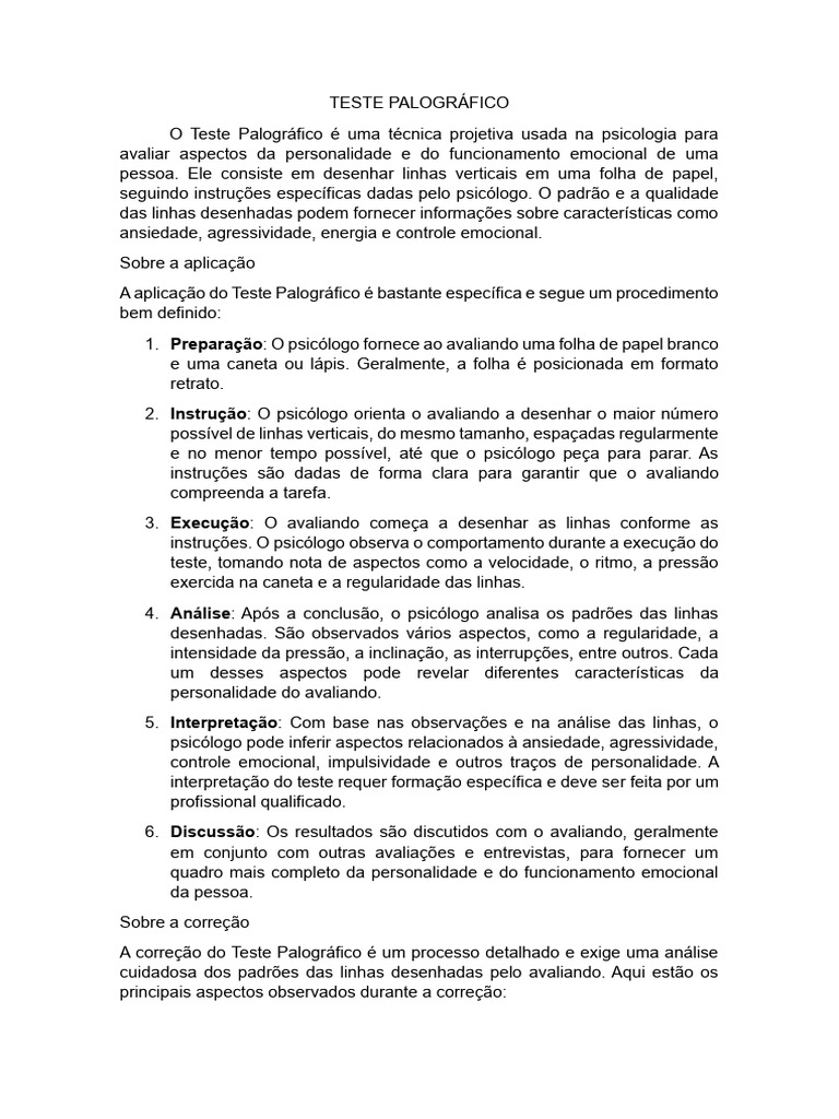 Teste Palográfico | PDF | Psicologia | Emoções