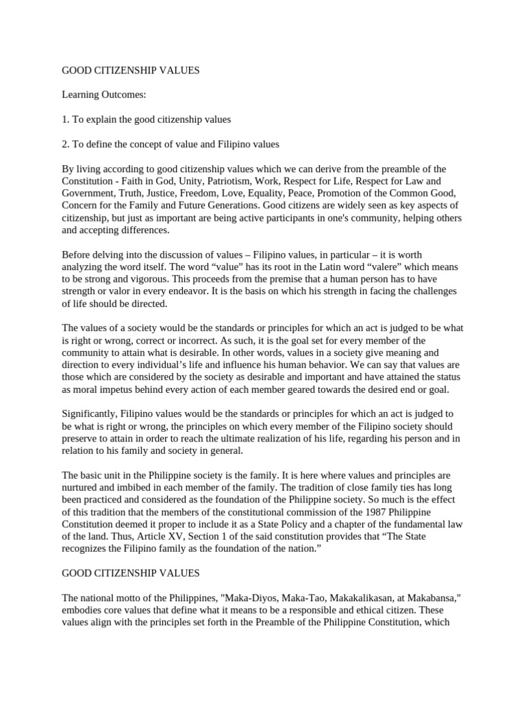 Good Citizenship Values | PDF | Citizenship | Faith