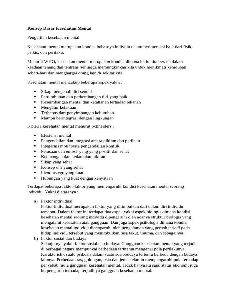 Konsep Dasar Kesehatan Mental | PDF | Pengembangan Diri | Sains & Matematika