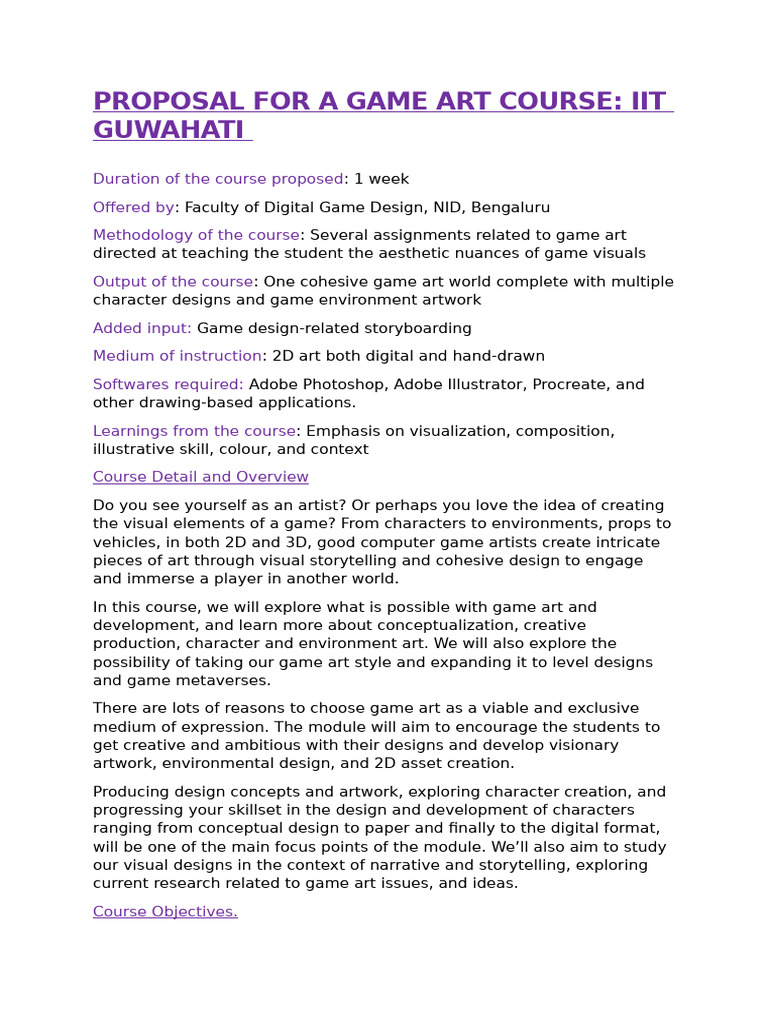 Game Art Course Proposal at IIT Guwahati | PDF | Design | Cognition
