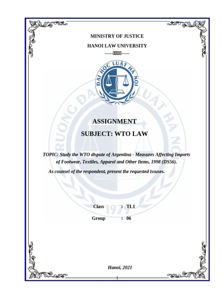 WTO LAW Nhóm 6 | PDF | World Trade Organization | Justice