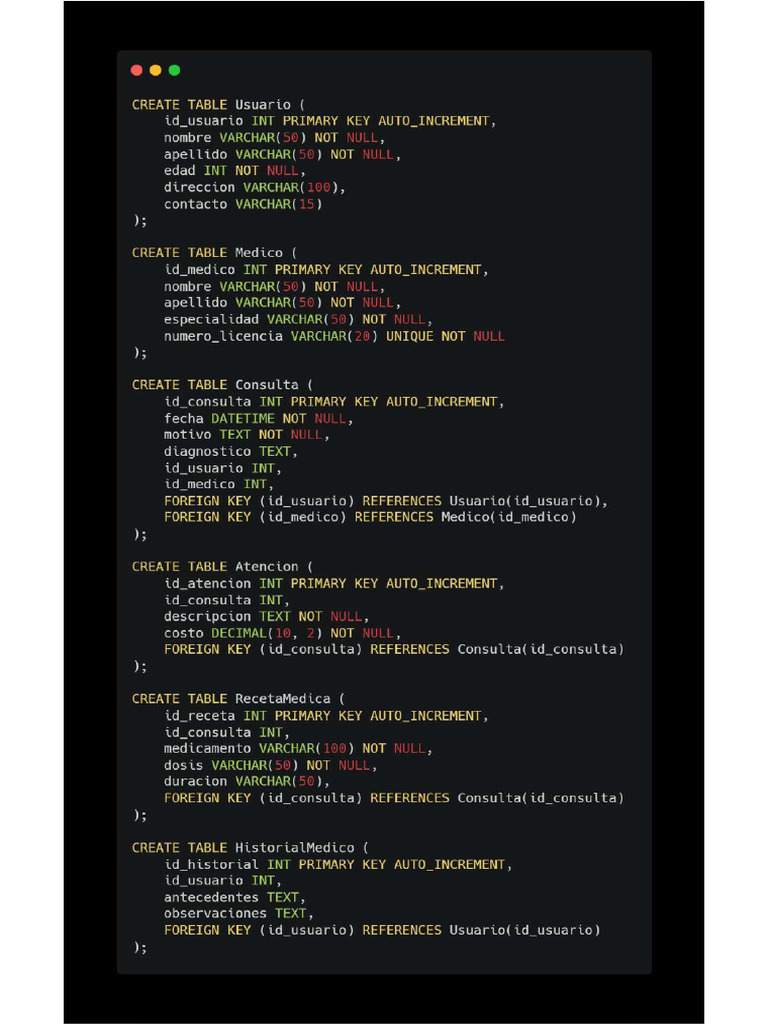 Script SQL Creacion de Tablas - Registro de Datos | PDF