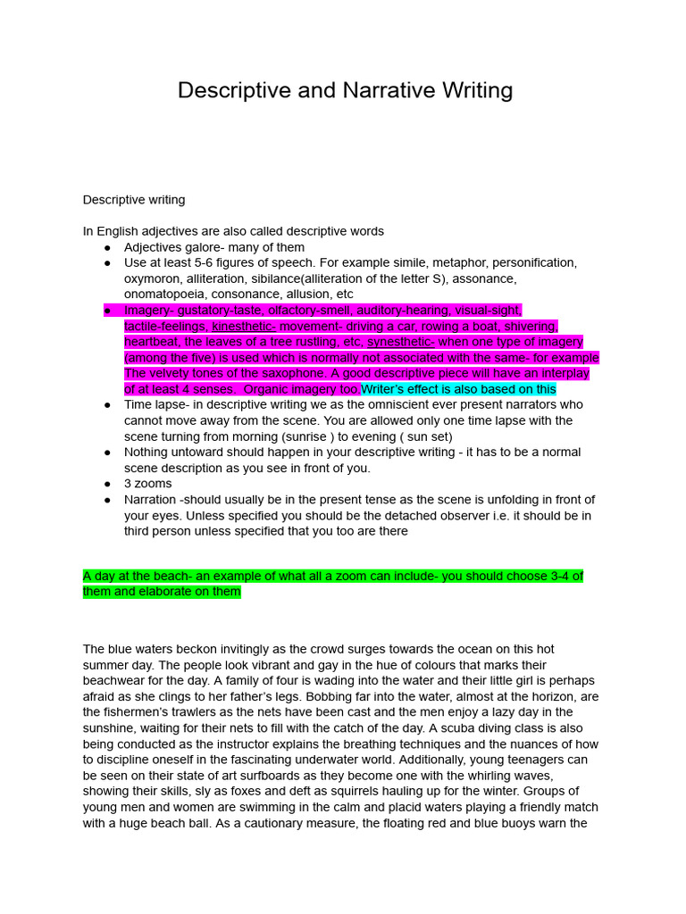 Descriptive and Narrative Writing | PDF | Desk