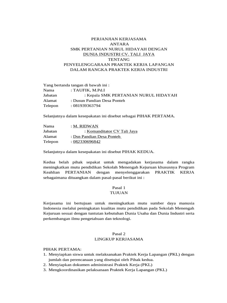 Perjanjian - Kerjasama-Mou Dudi | PDF