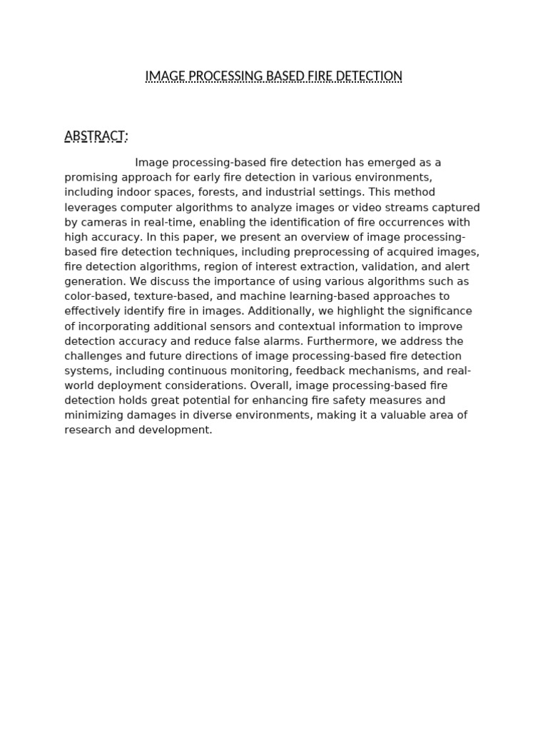 IMAGE PROCESSING BASED FIRE DETECTION Abstract | PDF | Computers