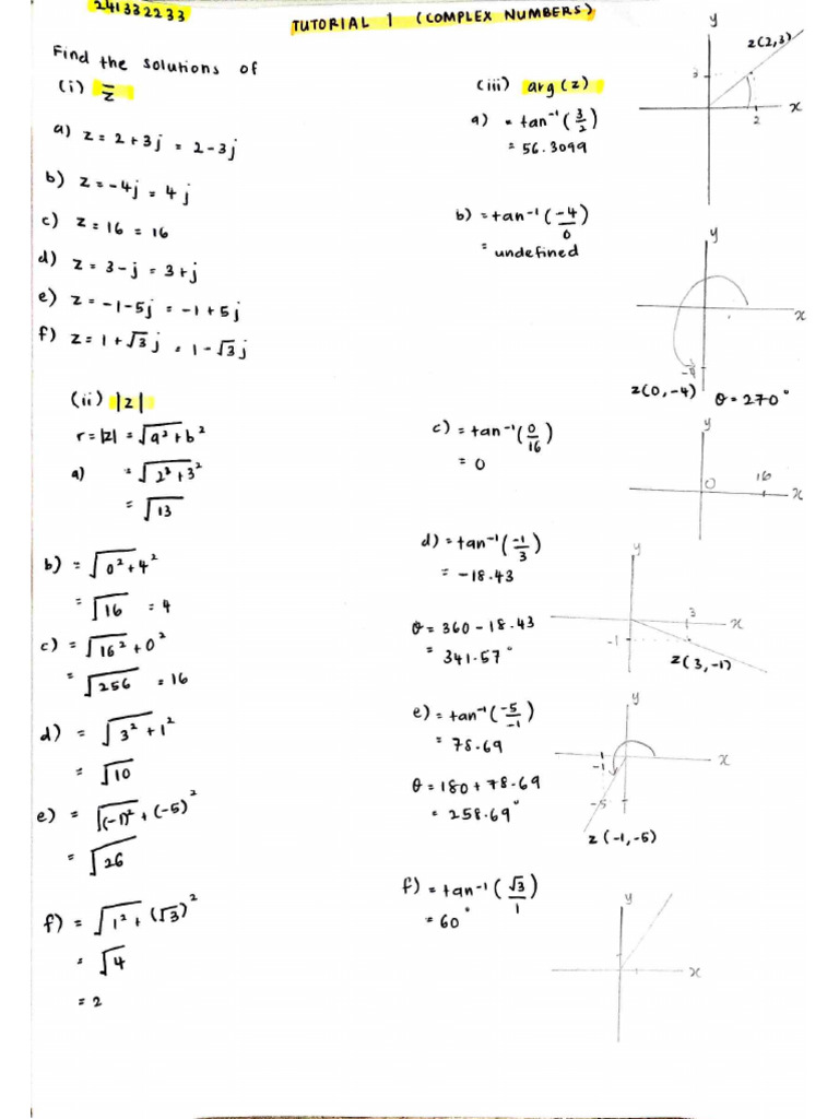 Tutorial 1 Complex Numbers | PDF