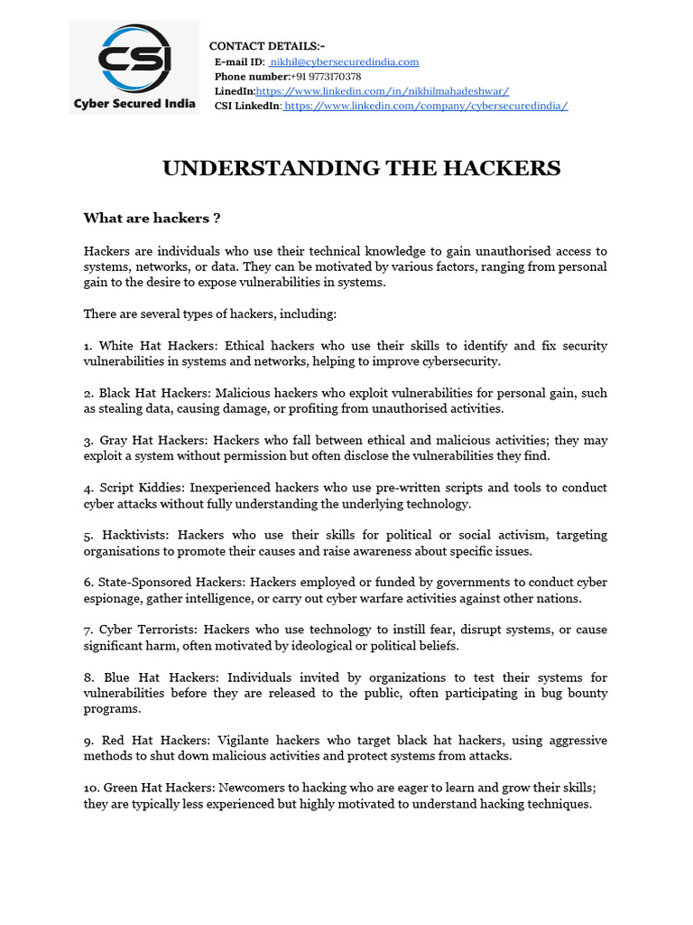Understanding The Hackers | PDF | Computer Security | Security