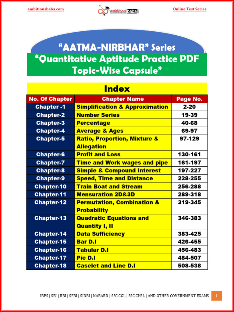 AATMA-NIRBHAR Series - AB Quantitative Aptitude Topic-Wise Practice PDF Capsule | PDF