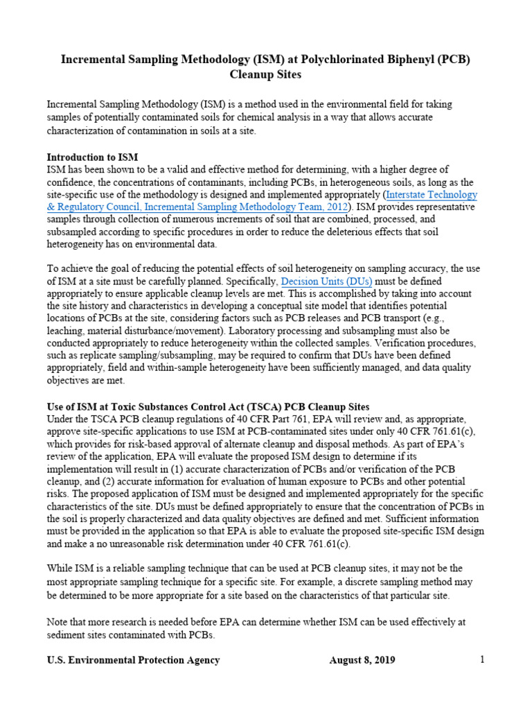 Incremental Sampling Methodology at PCB Cleanup Sites | PDF ...