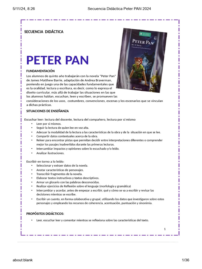 Secuencia Didáctica Peter PAN 2024 | PDF | Peter Pan | Comunicación humana