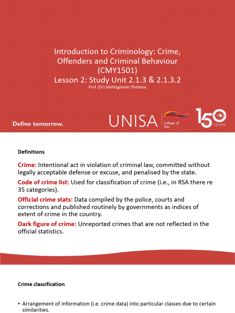 CMY1501 - Lesson 2 (Units 2.1.3 and 2.1.3.2) | PDF | Crimes | Crime ...