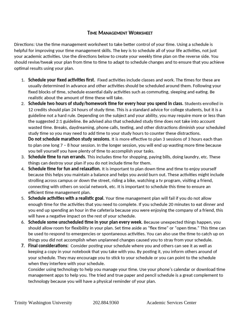Effective Time Management Worksheet | PDF | Time Management ...