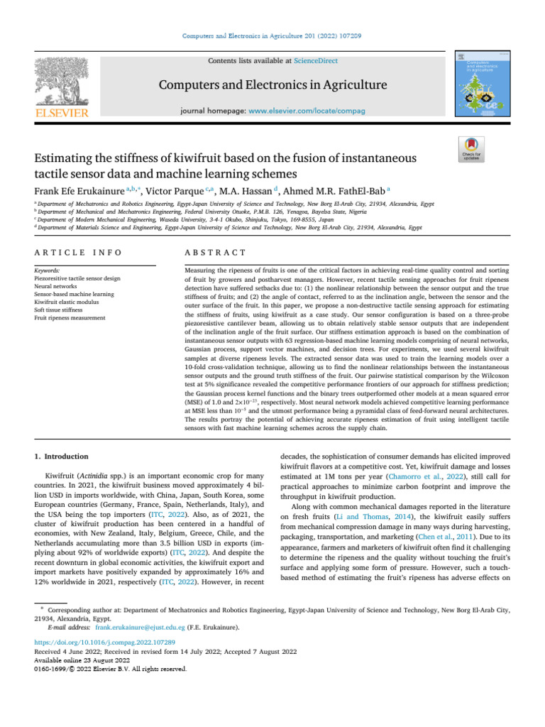 Kiwifruit Ripeness via Tactile Sensors | PDF | Mean Squared Error | Machine Learning
