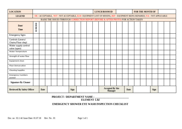 Emergency Shower Inspection Checklist | PDF