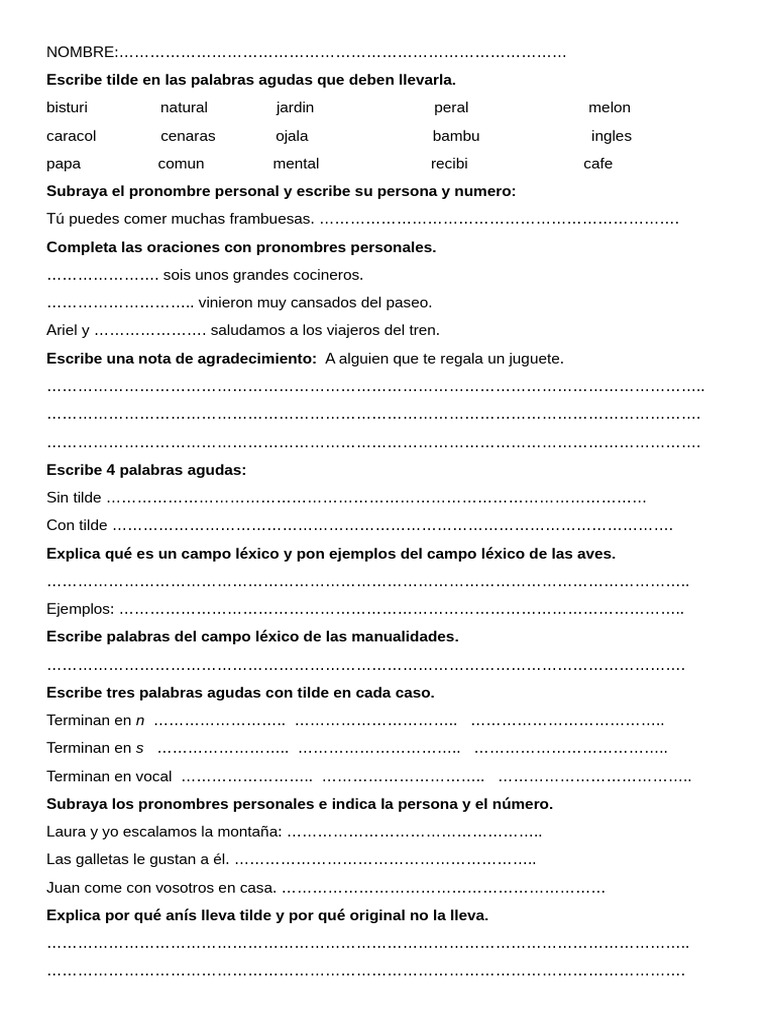 Actividades de Lengua 4 Primaria Santillana | PDF