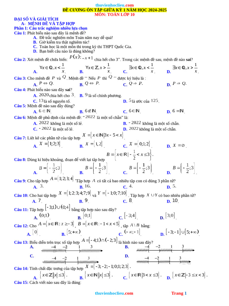 De Cuong On Tap Giua HK1 Toan 10 Nam 24 25 | PDF