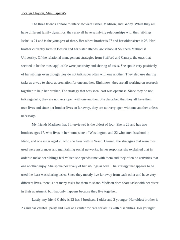 Mini Paper #5 | PDF | Sibling | Feeling