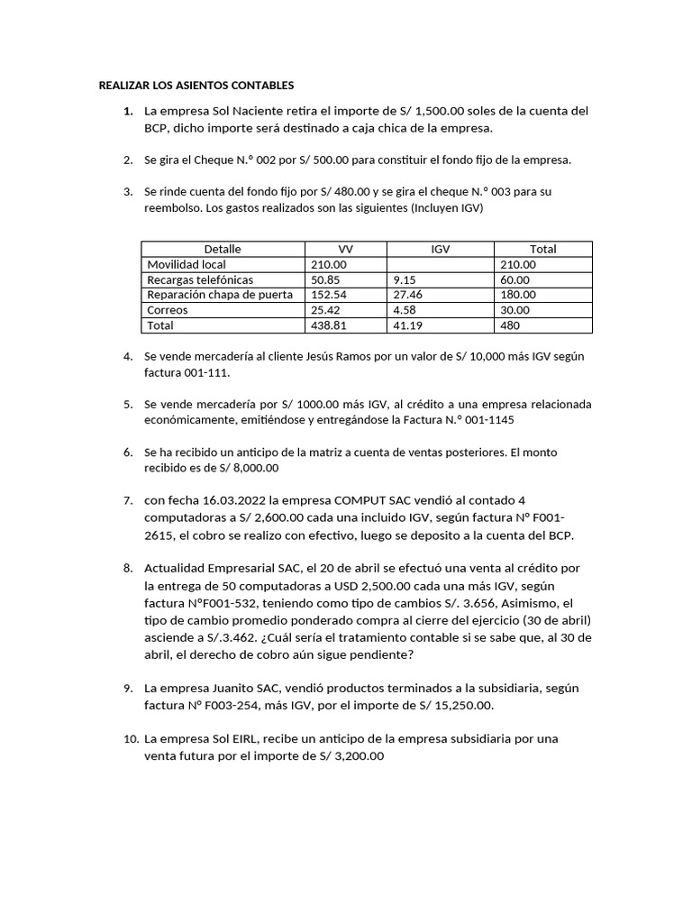 Ejercicios Contables 10 | PDF
