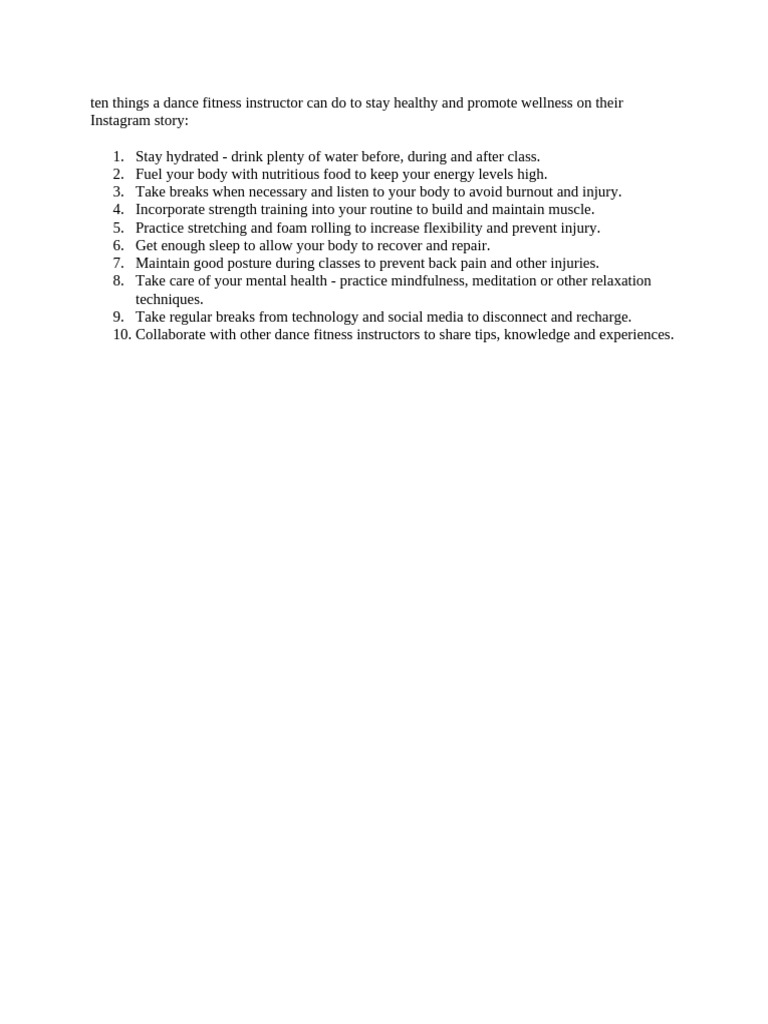 Ten Things A Dance Fitness Instructor | PDF | Wellness | Lifestyle