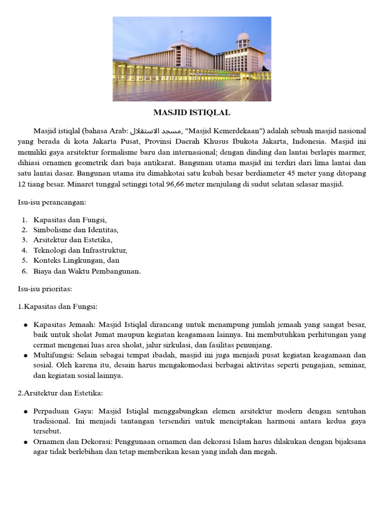 Arsitektur dan Fungsi Masjid Istiqlal | PDF
