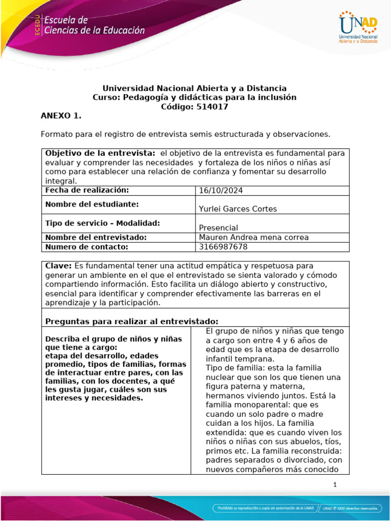Anexo 1 - Formato de Entrevista Yuli | PDF | Enseñando | Aprendizaje