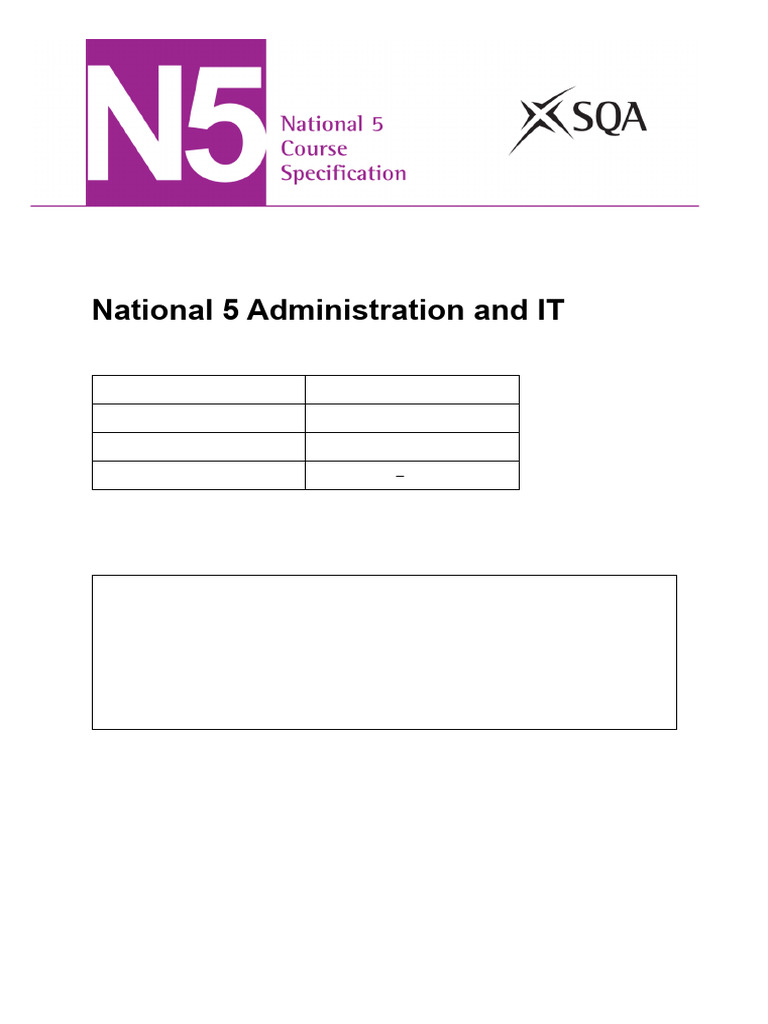 National 5 Administration And It Course Guide Pdf Spreadsheet
