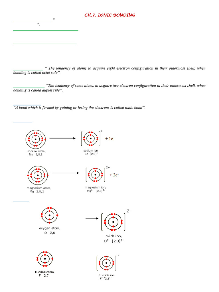 Ch. 7 Ionic Bonding | PDF | Ion | Chemical Bond