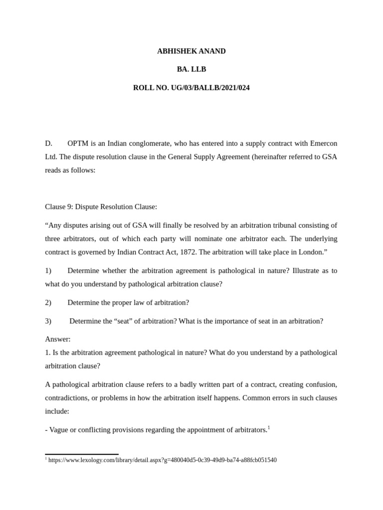 Abhishek Anand Ba. LLB ROLL NO. UG/03/BALLB/2021/024 | PDF ...