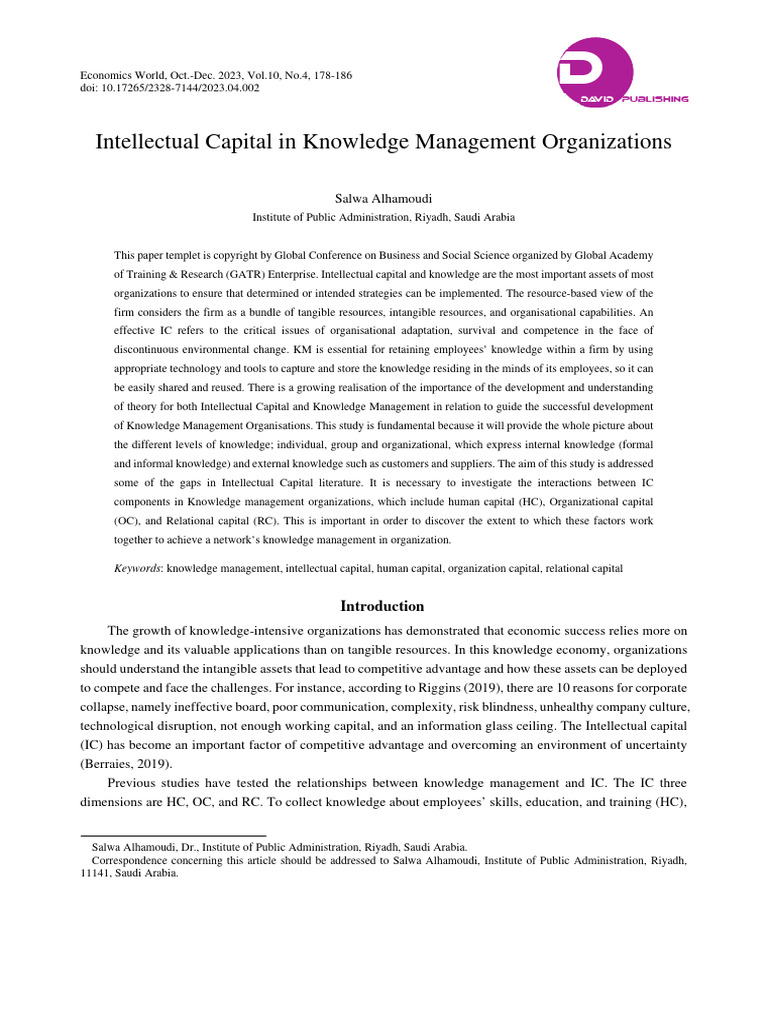 Intellectual Capital in Knowledge Manage | PDF | Knowledge Management ...