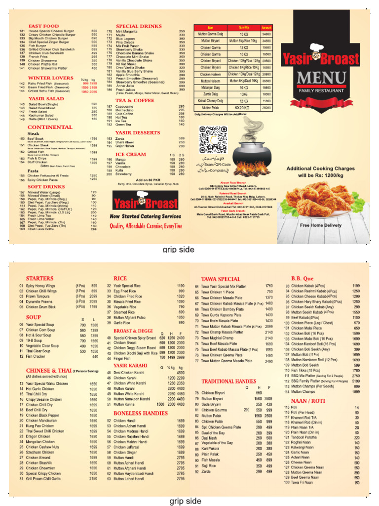 YASIR BROAST MENU Wherehouse CTP (Mateen Gujjar) | PDF