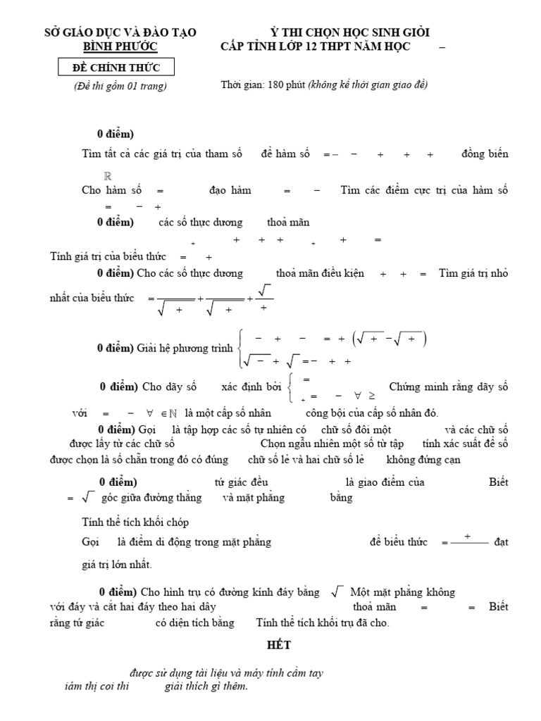De Hoc Sinh Gioi Cap Tinh Toan 12 Nam 2023 2024 So GDDT Binh Phuoc | PDF