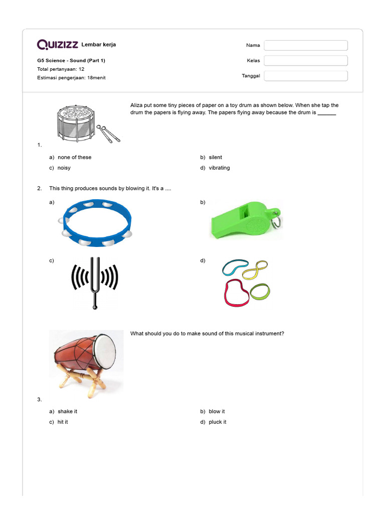 G5 Science - Sound (Part 1) - Quizizz | PDF | Sound | String Instruments