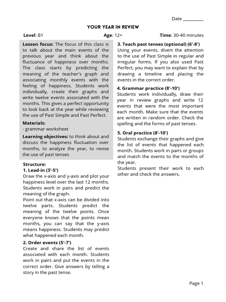 Yearly Happiness Review Lesson Plan | PDF | Linguistics
