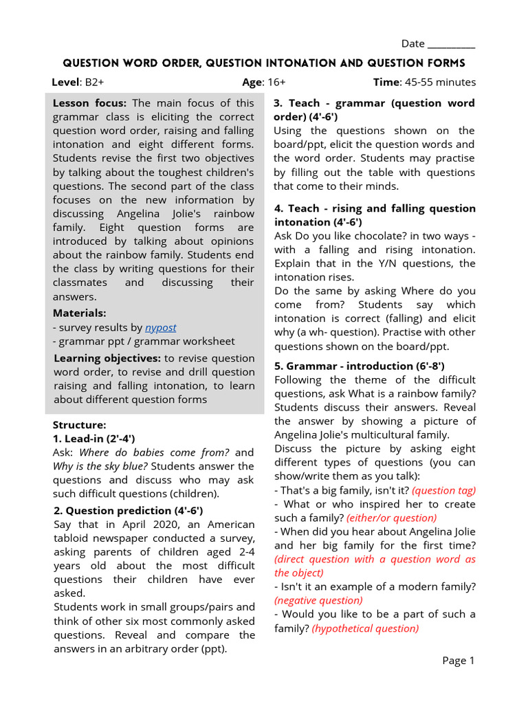 LP Question Word Order and Forms | PDF | Question | Cognitive Science