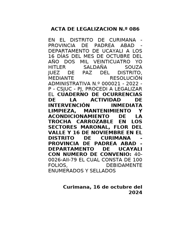 Acta de Legalizacion | PDF