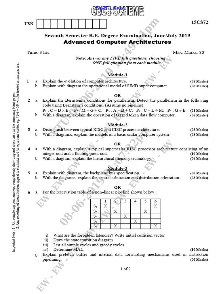 Advanced Computer Architectures Exam 2019 | PDF | Parallel Computing ...