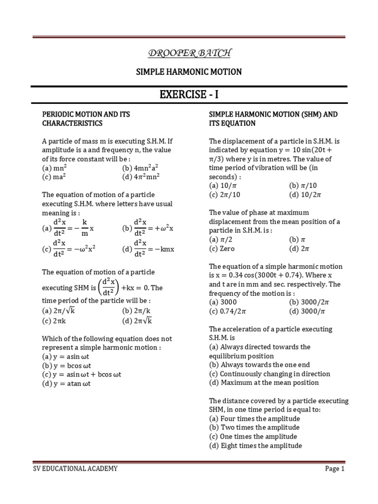 DPP On Simple Harmonic Motion | PDF | Oscillation | Pendulum