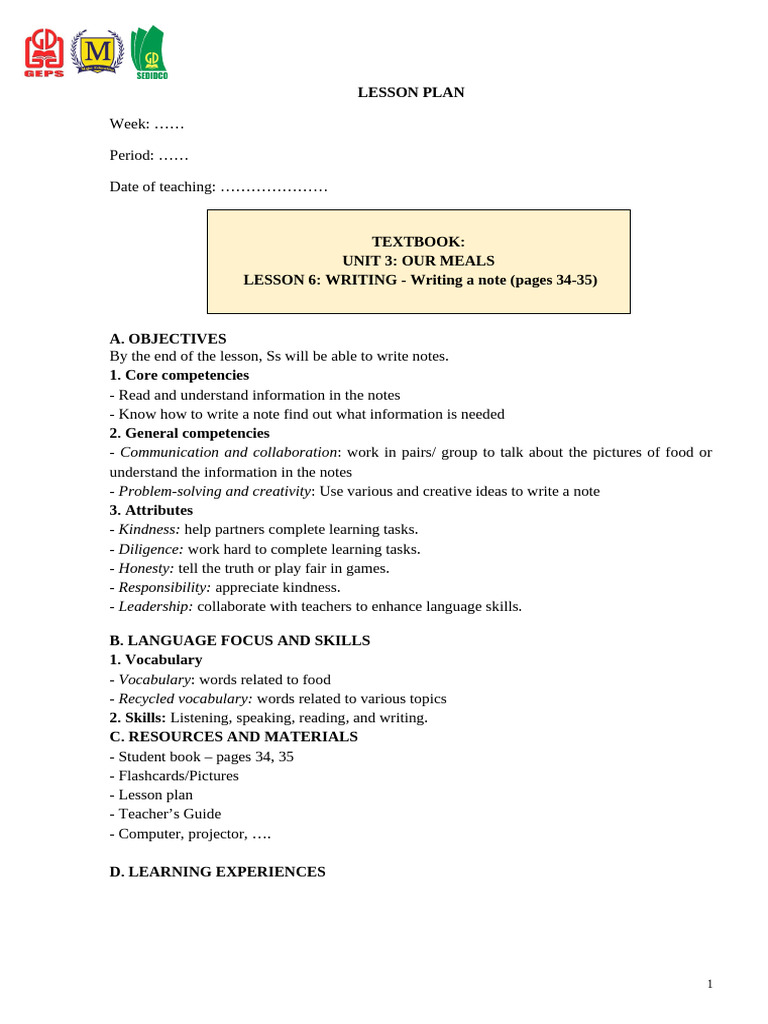 Writing Notes for Students | PDF | Vocabulary | Lesson Plan