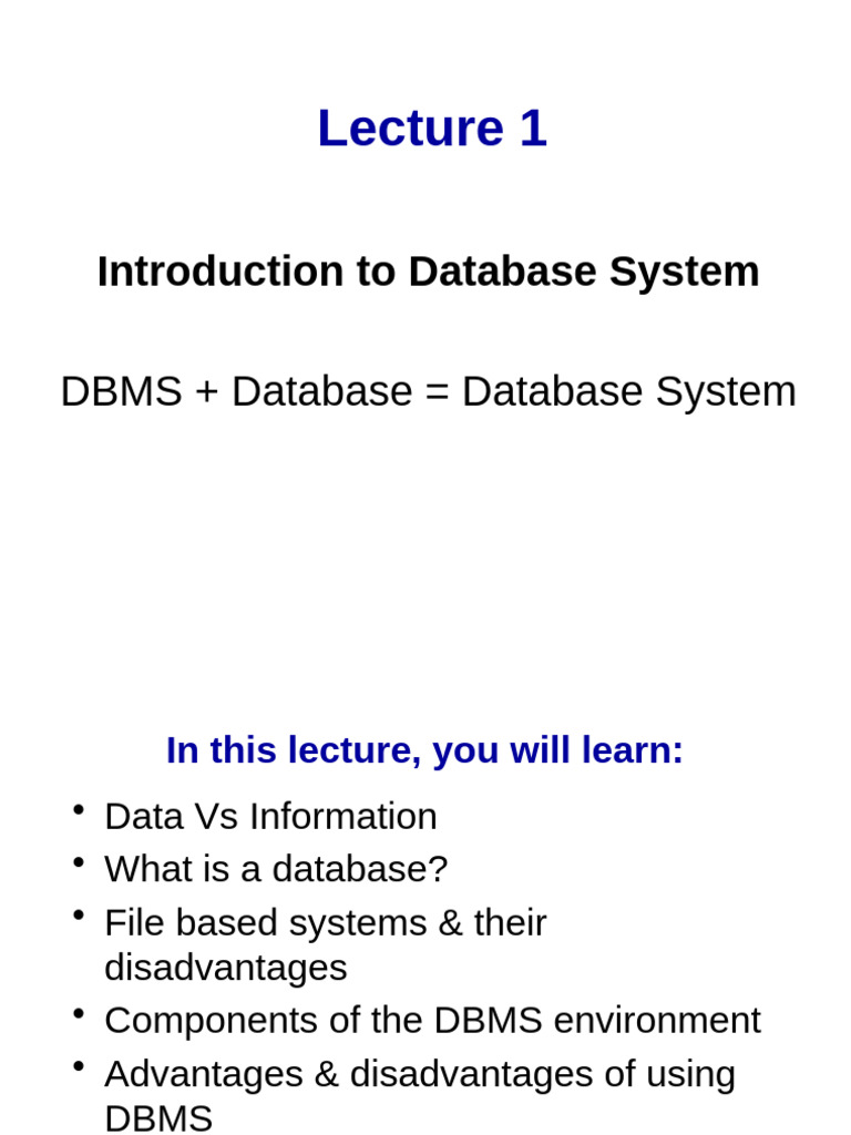 Lecture 1-Intoduction To DBMS | PDF | Databases | Metadata