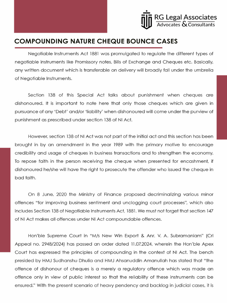 Compounding Nature Cheque Bounce Cases | PDF