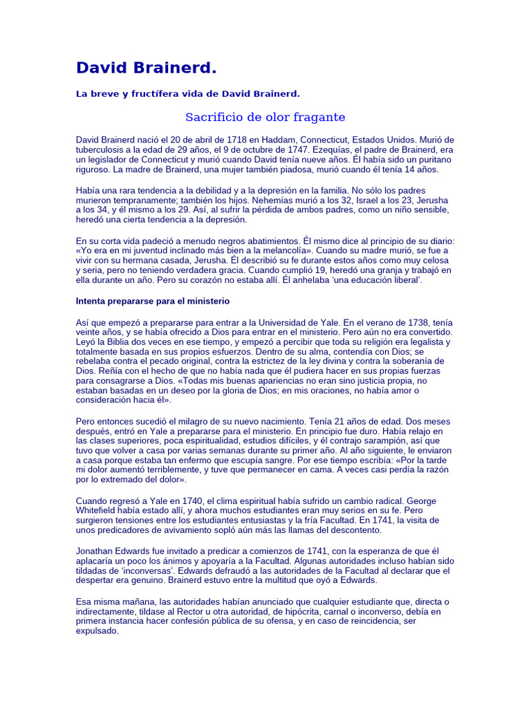David Brainerd | PDF | Amor | Oración
